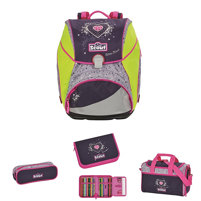 Scout Schulrucksack Alpha Glitter Heart, 4 teiliges Set | schulranzen.net